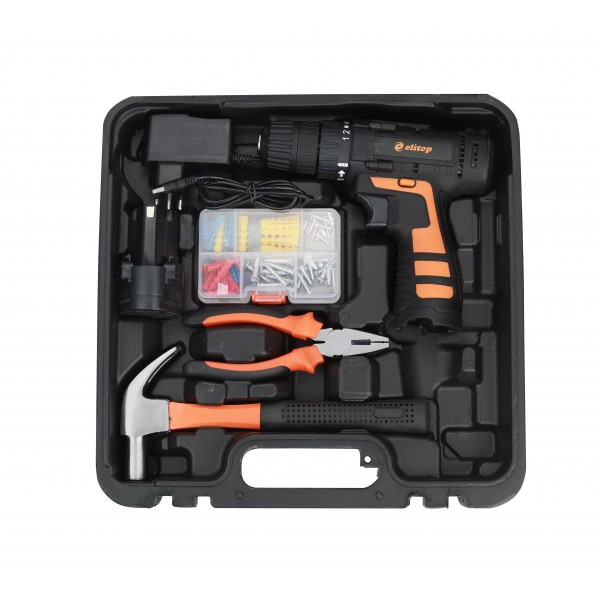 Kit Ferramentas Elitop 92 Peças | Furadeira Sem Fio 12V
